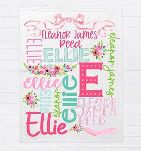 monogram junkie personalized baby blanket for girls with name | floral custom baby blanket | baby girl name blanket | 30x40