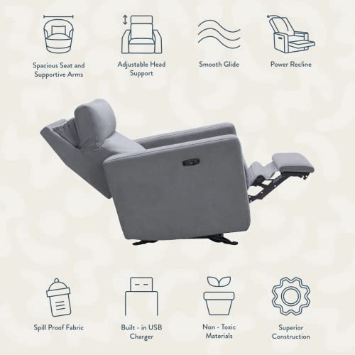 Nurture& The Glider Premium Power Recliner Nursery Glider Chair with Adjustable Head Support | Designed with a Thoughtful Combination of Function and Comfort | Built-in USB Charger (Gray)