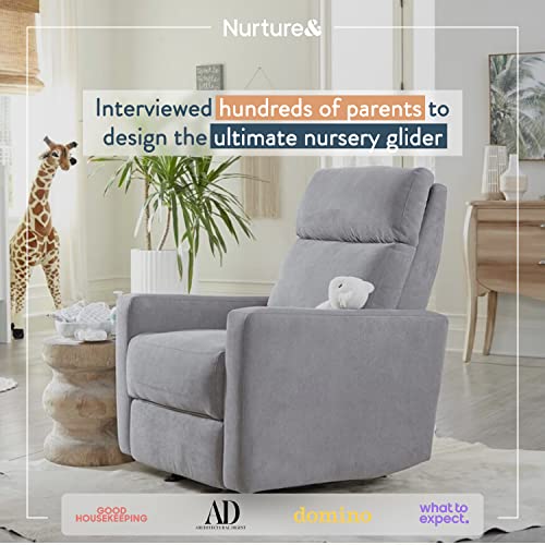 Nurture& The Glider Premium Power Recliner Nursery Glider Chair with Adjustable Head Support | Designed with a Thoughtful Combination of Function and Comfort | Built-in USB Charger (Gray)