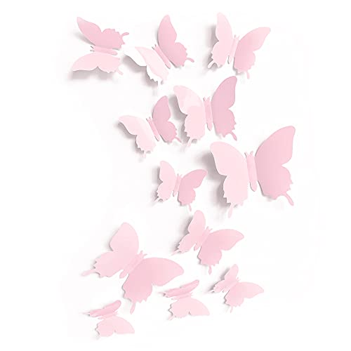 Cute Pink Butterfly Wall Decor 24 pcs, Girls Room Wall Decals, Danish Pastel Aesthetic Butterflies Stickers for Nursery Decorations, Baby Toddler Room Decor for Girls