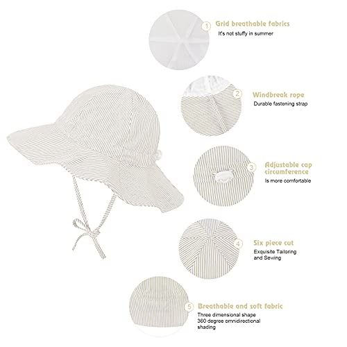 Zando Baby Girl Sun Hat Infant Wide Brim Hats Baby Boy Beach Hat UPF 50+ Toddler Caps for Boys Girls Baby Bucket Hat Beige 0-6 Months