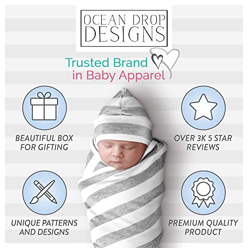 Ocean Drop 100% Cotton Mommy and Me Robe and Swaddle Set - Maternity Robe for Hospital - Delivery Gown for Hospital Maternity 4pc Set (Robe, Socks, Baby Swaddle Blanket, Baby Hat & Gift Box)