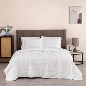 Great Bay Home 3-Piece Spandex White Full/Queen Quilt Comforter with 2 Shams | All-Season, Cozy, Modern Bedspreads | Thick Coverlet Sets | Ellie Collection