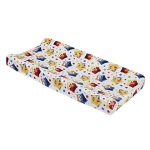 sesame street elmo, big bird, & cookie monster red, yellow, blue & white with stars super soft changing pad cover, red, blue, yellow, green