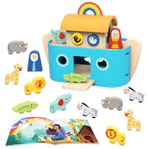 tookyland noah's ark toys for toddlers wooden animal shape sorter toys, baptism gifts for boys and girls, bible story toys with story book, montessori educational toys for 2 3 4 year old