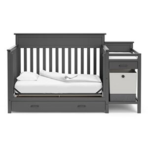 Storkcraft Arizona 4-in-1 Convertible Crib and Changer (Gray) – Crib and Changing Table Combo with Drawer, Converts to Toddler Bed, Daybed and Full-Size Bed, Storage Drawer