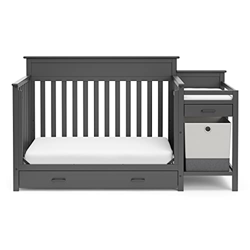 Storkcraft Arizona 4-in-1 Convertible Crib and Changer (Gray) – Crib and Changing Table Combo with Drawer, Converts to Toddler Bed, Daybed and Full-Size Bed, Storage Drawer