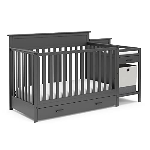 Storkcraft Arizona 4-in-1 Convertible Crib and Changer (Gray) – Crib and Changing Table Combo with Drawer, Converts to Toddler Bed, Daybed and Full-Size Bed, Storage Drawer