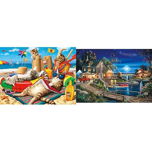 Buffalo Games - Beachcombers - 750 Piece Jigsaw Puzzle Multicolor, 24" L X 18" W & Days to Remember - Autumn Memories - 500 Piece Jigsaw Puzzle, Blue,red, Brown, 21.25" L X 15" W