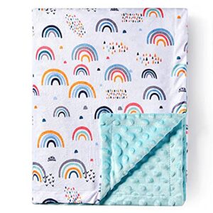 Baby Blanket Super Soft Minky Blanket Blue Rainbow Blanket with Dotted Backing for Newborns Nursery Stroller Receiving Toddlers Crib Bedding for Boy or Girl(30 x 40 Inch) (Rainbow)