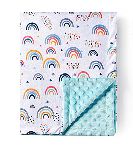 Baby Blanket Super Soft Minky Blanket Blue Rainbow Blanket with Dotted Backing for Newborns Nursery Stroller Receiving Toddlers Crib Bedding for Boy or Girl(30 x 40 Inch) (Rainbow)