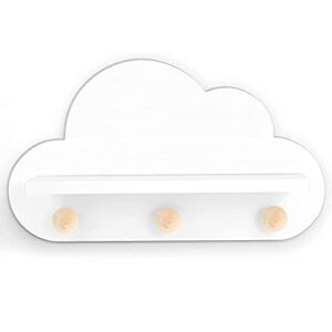 floating cloud shelf for kids room or cloud decor with wooden knobs- durable, stylish & easy installation, for kids nursery & bedroom cloud room decor, white, 40x23x10 cm