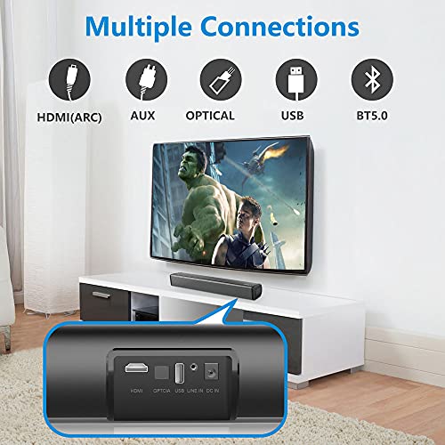 Audvoi Sound Bars for TV, 16'' Mini Soundbar Built-in DSP TV Speaker with Bluetooth 5.0, 3D Surround Sound Home Audio Sound Bar with Remote Control and 5 EQ for Home Theater/Gaming/Projectors