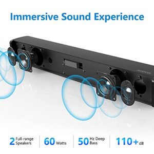 Audvoi Sound Bars for TV, 16'' Mini Soundbar Built-in DSP TV Speaker with Bluetooth 5.0, 3D Surround Sound Home Audio Sound Bar with Remote Control and 5 EQ for Home Theater/Gaming/Projectors