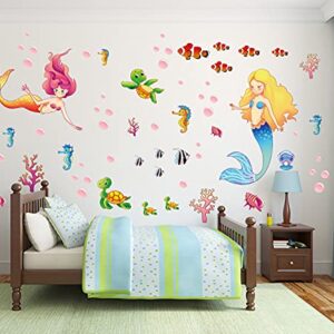 MESU Glow in The Dark Mermaid Wall Decals Sea Turtle Luminous Sticker Seahorse Ceiling Decor for Girls Room Nursery Mermaid