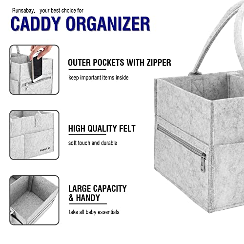 Runsabay Baby Diaper Caddy Organizer | Portable Nursery Essentials Storage Basket Bin for Changing Table and Car | Shower Basket for Newborn Boy and Girl | Gray