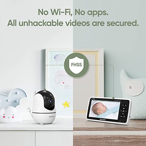 bonoch Baby Monitor with Camera and Audio, 5" 720P HD Video Baby Monitor No WiFi, Hack Proof, Remote Zoom/Pan/Tilt, 4000mAh Battery, VOX Mode, Auto Night Vision, 8 Lullabies