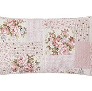 Chezmoi Collection Rosy 3-Piece Printed Patchwork Cotton Quilt Set - Pink Flower Floral Striped Polka Dots - Stone Washed Lightweight Bedspread, Queen Size