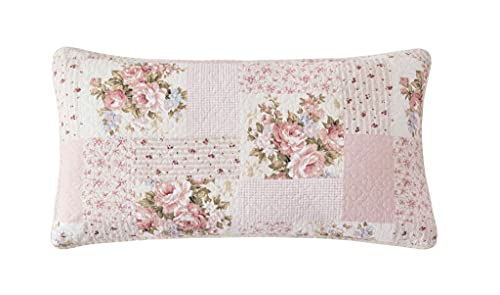 Chezmoi Collection Rosy 3-Piece Printed Patchwork Cotton Quilt Set - Pink Flower Floral Striped Polka Dots - Stone Washed Lightweight Bedspread, Queen Size