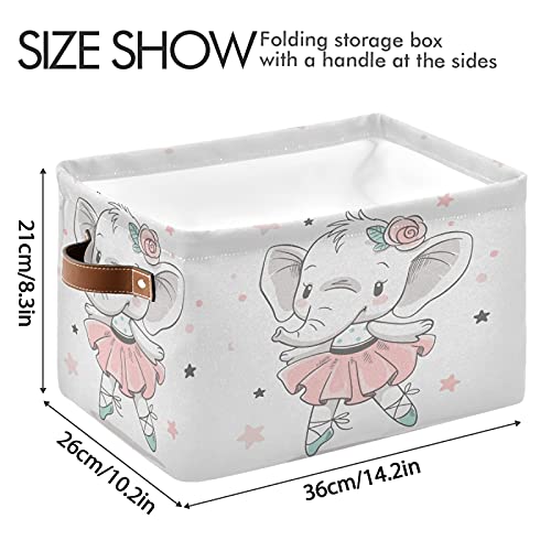 MNSRUU Storage Basket Dancing Ballet Elephant Collapsible Organizer Basket with PU Handles, Waterproof Nursery Laundry Basket，1 Pack