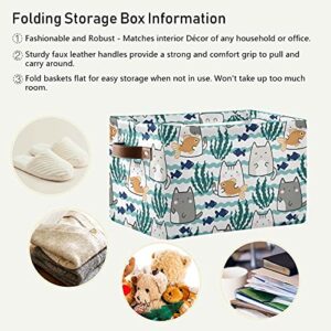 MNSRUU Storage Basket Kawaii Cute Cats Collapsible Organizer Basket with PU Handles, Waterproof Nursery Laundry Basket，1 Pack