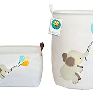 KAZULO Elephant 2 Pack Set Kids Laundry Basket, Toy Box, Storage For Nursery, for Boys and Girls, Baby Laundry Hamper for Bedroom, and Bathroom Decor (Elephant and Balloons Bundle)