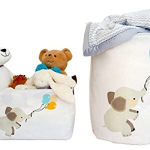 KAZULO Elephant 2 Pack Set Kids Laundry Basket, Toy Box, Storage For Nursery, for Boys and Girls, Baby Laundry Hamper for Bedroom, and Bathroom Decor (Elephant and Balloons Bundle)