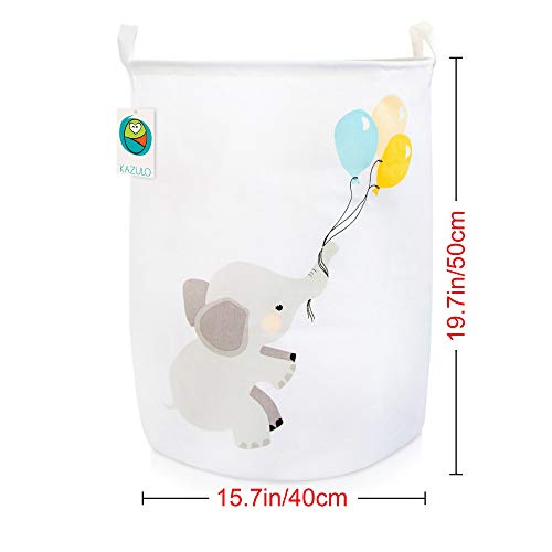 KAZULO Elephant 2 Pack Set Kids Laundry Basket, Toy Box, Storage For Nursery, for Boys and Girls, Baby Laundry Hamper for Bedroom, and Bathroom Decor (Elephant and Balloons Bundle)