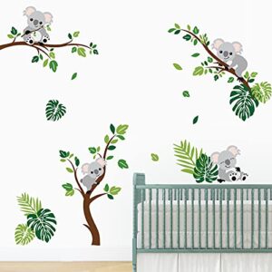 decalmile koala and tree branch wall decals tropical palm leaves wall stickers baby nursery children bedroom wall decor