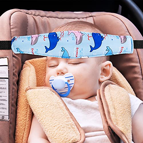 2 Pieces Baby Carseat Head Support Band Strap Headrest Stroller Seat Sleeping Headrest Neck Relief Head Strap Headband for Kids Children Toddler Infant (Dinosaur and Dolphin)