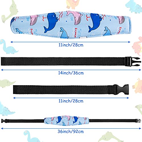 2 Pieces Baby Carseat Head Support Band Strap Headrest Stroller Seat Sleeping Headrest Neck Relief Head Strap Headband for Kids Children Toddler Infant (Dinosaur and Dolphin)