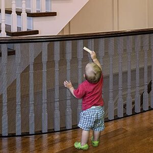 stairway net, baby gate for stairs with no drilling, baby safety stairs rail net, 18 ft l x 2.66 ft h, baby safety net balcony banister stair net for child, small pet,toy- indoor & outdoor(black) 22