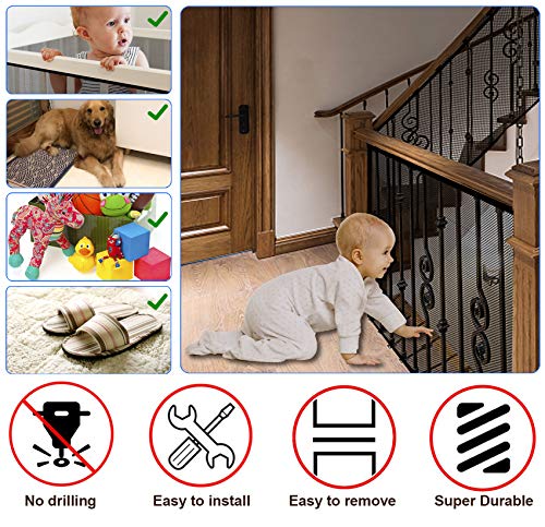 Stairway Net, Baby Gate for Stairs with No Drilling, Baby Safety Stairs Rail Net, 18 ft L x 2.66 ft H, Baby Safety Net Balcony Banister Stair Net for Child, Small pet,Toy- Indoor & Outdoor(Black) 22