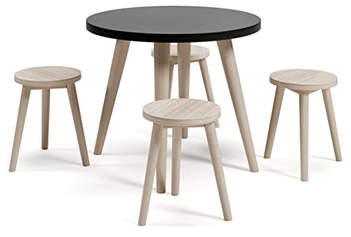 Signature Design by Ashley Blariden Children's Table Set, Includes Table & 4 Stools, Black & Natural Brown