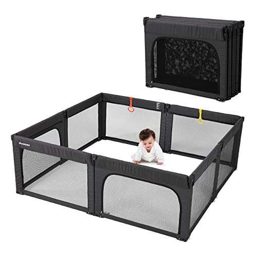 Doradotey Baby Playpen, Shape & Size Adjustable Large Play Center Yards Play Pens for Babies, Foldable Infant Playpen Baby Fence Play Yard Safety Toddler Playpen(Dark Black)