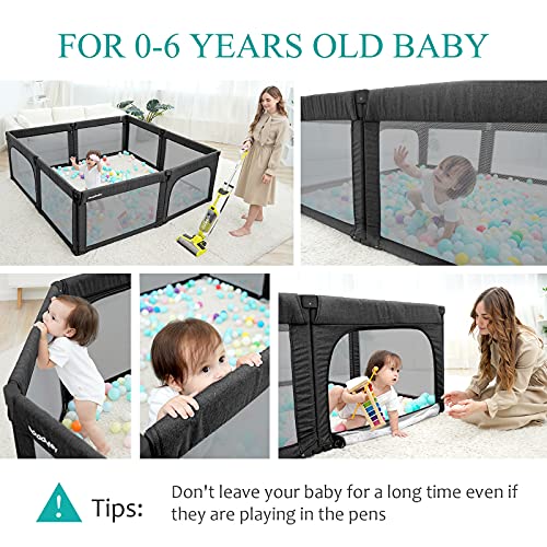 Doradotey Baby Playpen, Shape & Size Adjustable Large Play Center Yards Play Pens for Babies, Foldable Infant Playpen Baby Fence Play Yard Safety Toddler Playpen(Dark Black)