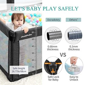 Doradotey Baby Playpen, Shape & Size Adjustable Large Play Center Yards Play Pens for Babies, Foldable Infant Playpen Baby Fence Play Yard Safety Toddler Playpen(Dark Black)