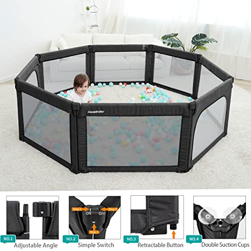 Doradotey Baby Playpen, Shape & Size Adjustable Large Play Center Yards Play Pens for Babies, Foldable Infant Playpen Baby Fence Play Yard Safety Toddler Playpen(Dark Black)