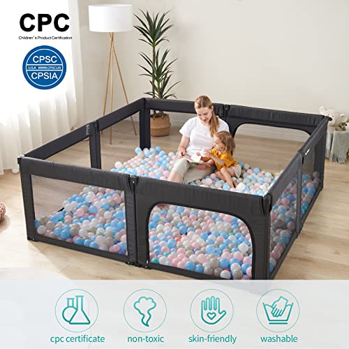 Doradotey Baby Playpen, Shape & Size Adjustable Large Play Center Yards Play Pens for Babies, Foldable Infant Playpen Baby Fence Play Yard Safety Toddler Playpen(Dark Black)