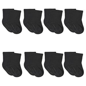 gerber kids' 8-pack wiggle-proof jersey crew socks, black, 0-6 months