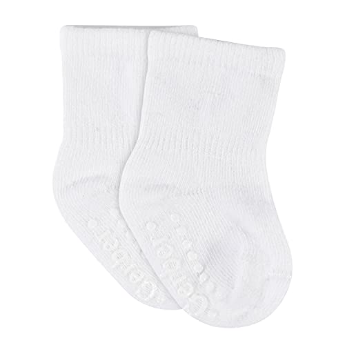 Gerber Kids' 8-Pack Wiggle-Proof Jersey Crew Socks, White, 0-6 Months