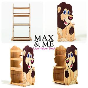 Max & Me Adorable Lion Toddler Kitchen Stool Helper, Adjustable Height Kitchen Stool for Toddlers. Safe Montessori Stool and Toddler Counter Stand Perfect for Learning and Baking