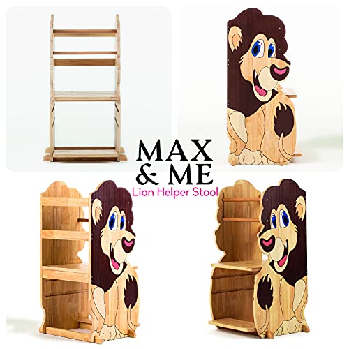 Max & Me Adorable Lion Toddler Kitchen Stool Helper, Adjustable Height Kitchen Stool for Toddlers. Safe Montessori Stool and Toddler Counter Stand Perfect for Learning and Baking