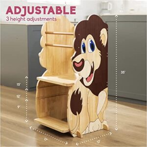 Max & Me Adorable Lion Toddler Kitchen Stool Helper, Adjustable Height Kitchen Stool for Toddlers. Safe Montessori Stool and Toddler Counter Stand Perfect for Learning and Baking