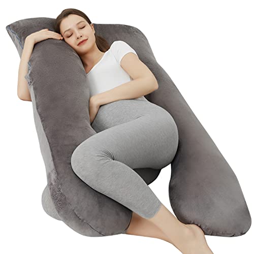 JOHNPEY Pregnancy Pillows for Sleeping, U Shaped Full Body Pillow - Pregnancy Must Haves Maternity Pillow with Removable Velvet Cover, 55inch, Dark Gray