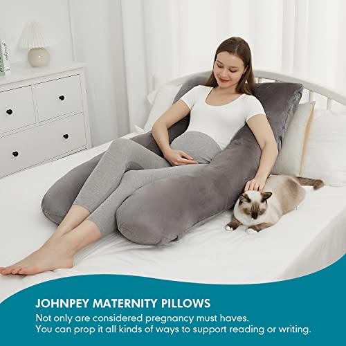 JOHNPEY Pregnancy Pillows for Sleeping, U Shaped Full Body Pillow - Pregnancy Must Haves Maternity Pillow with Removable Velvet Cover, 55inch, Dark Gray