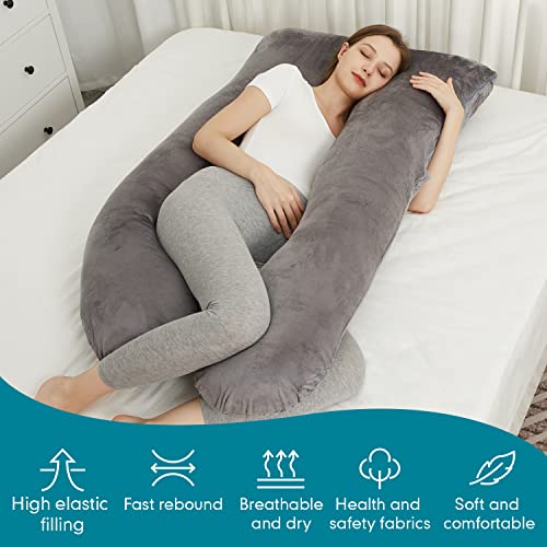 JOHNPEY Pregnancy Pillows for Sleeping, U Shaped Full Body Pillow - Pregnancy Must Haves Maternity Pillow with Removable Velvet Cover, 55inch, Dark Gray