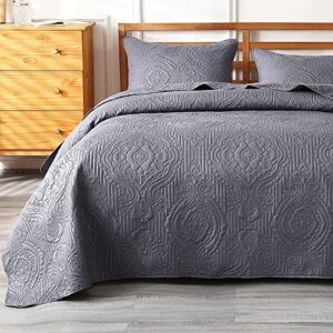 enjohos oversized king bedspreads king size coverlet, lightweight bedspreads for summer, reversible microfiber embossed bedding cover, dark grey quilt coverlet set, king/california king