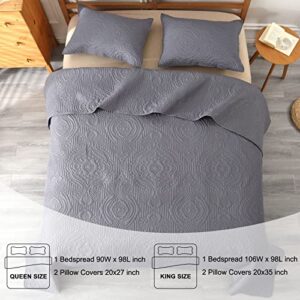 ENJOHOS Oversized King Bedspreads King Size Coverlet, Lightweight Bedspreads for Summer, Reversible Microfiber Embossed Bedding Cover, Dark Grey Quilt Coverlet Set, King/California King