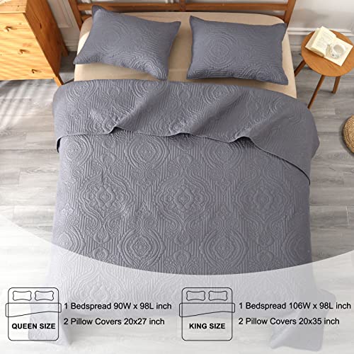 ENJOHOS Oversized King Bedspreads King Size Coverlet, Lightweight Bedspreads for Summer, Reversible Microfiber Embossed Bedding Cover, Dark Grey Quilt Coverlet Set, King/California King